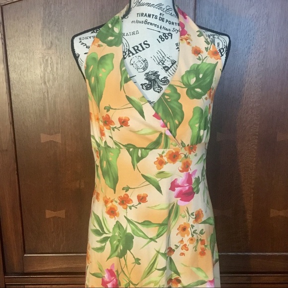 Caribbean Joe | Dresses | Caribbean Joe Halter Floral Palm Dress Mp ...